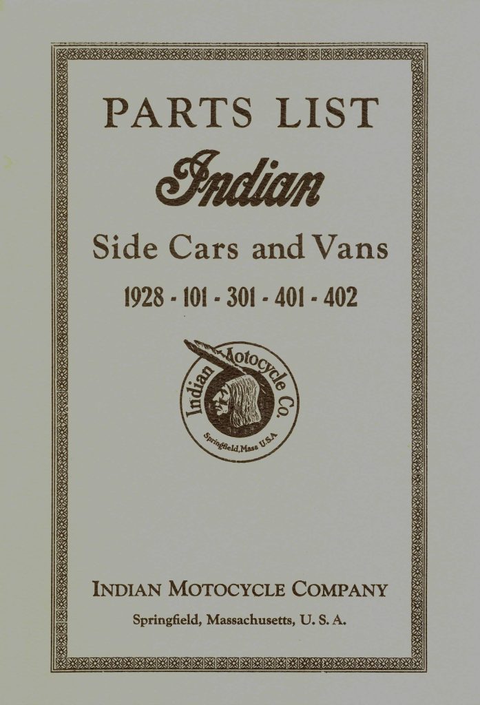 1928 Indian Parts List for Sidecars & Vans