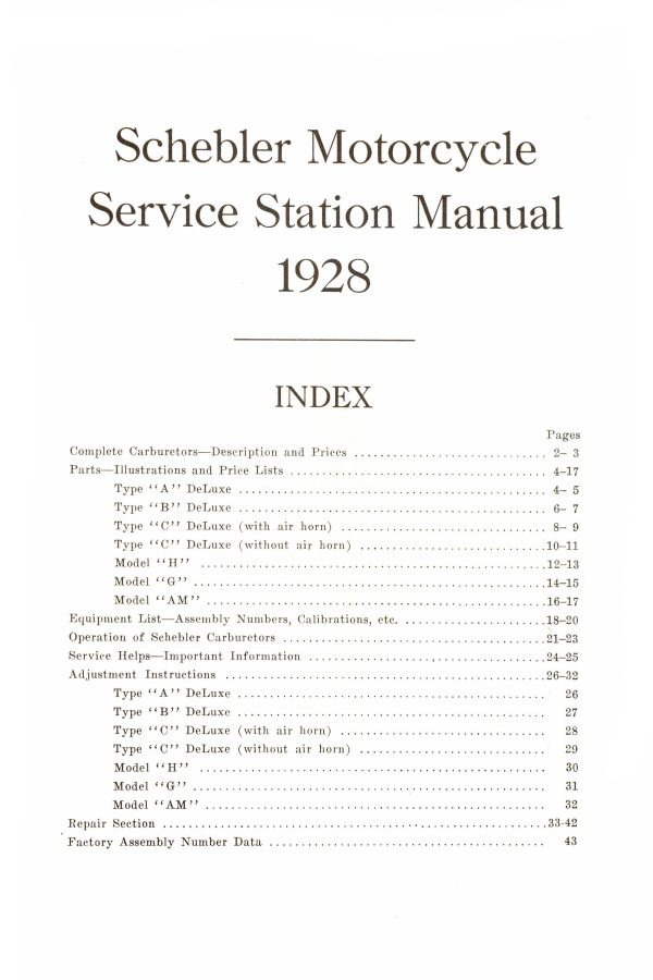 1928 Schebler Carburetor Service Manual